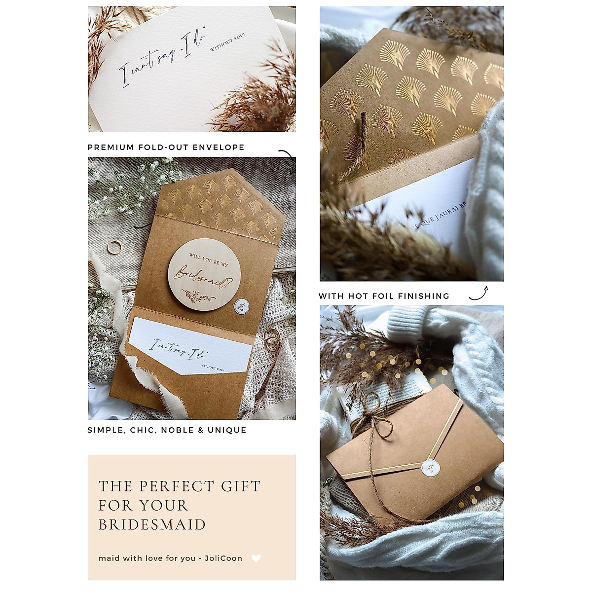 Jolicoon Will you be my bridesmaid wooden card with flip envelope and seal sticker - Bridesmaid proposal card