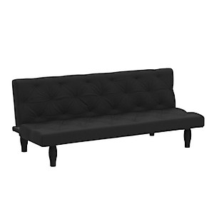 Anwickmak Velvet Convertible Futon Sofa Bed, Mid Century Green Fabric Couch, Sleeper Loveseat with Golden Metal Legs, Couches for Small Spaces (Black)