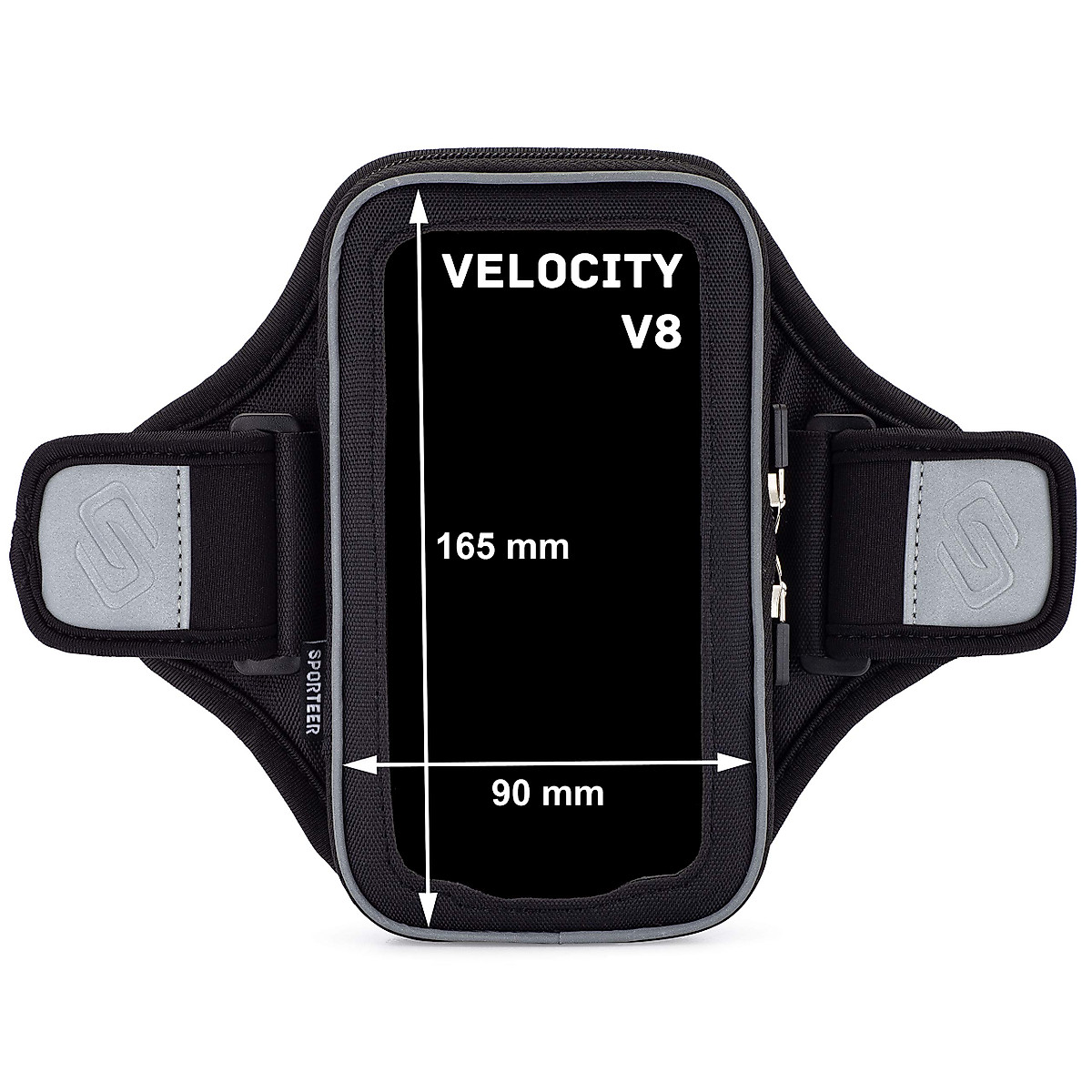 Sporteer Velocity V8 Running Armband - Compatible with iPhone 15 Pro Max, 15 Plus, 14/13 Pro Max, 15/14/13 Pro, iPhone 15/14/13, Galaxy S23 Plus, S22 Plus, Pixel, & Many More Cell Phones - FITS CASES