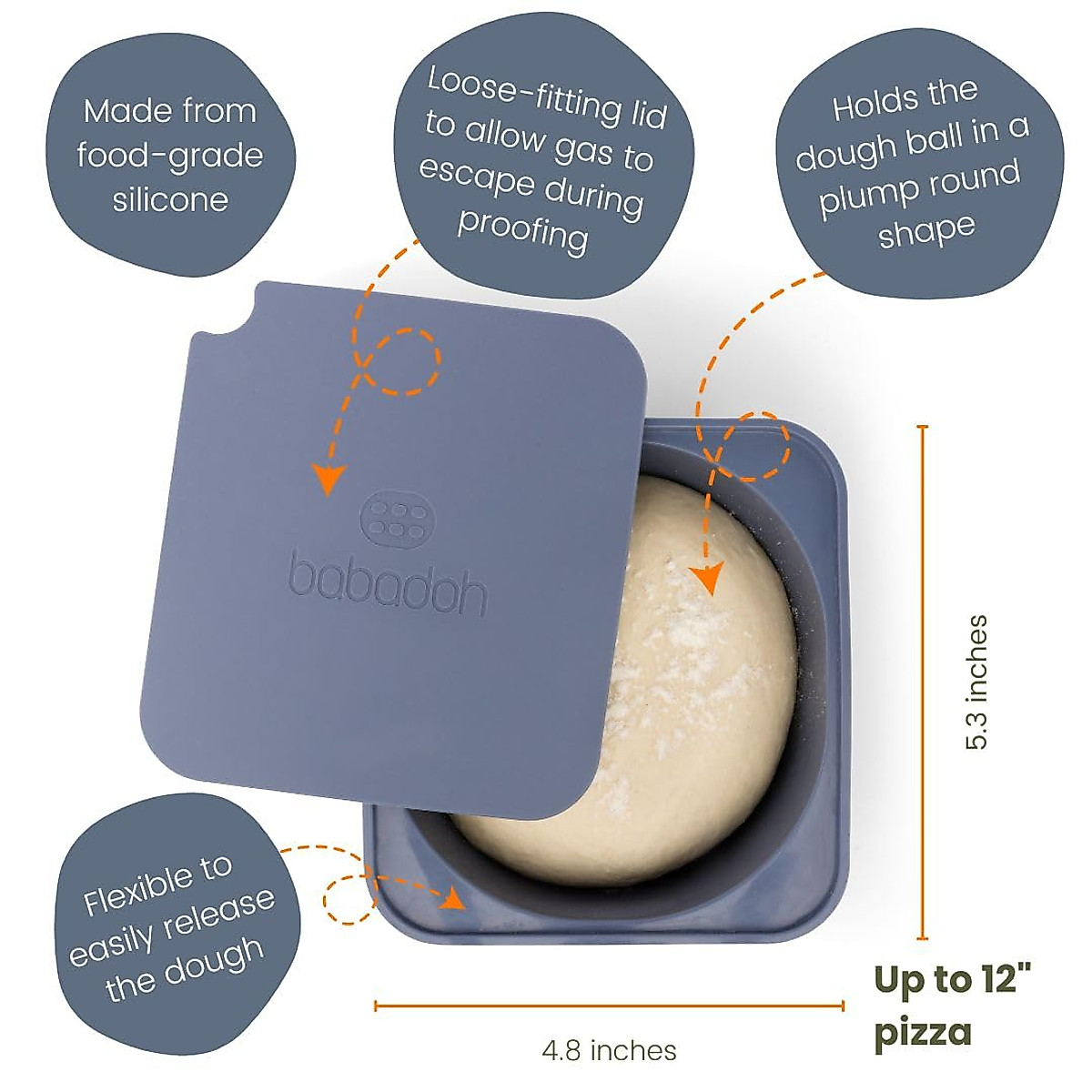 Babadoh Pizza Dough Proofing Silicone Containers with Lids | Pizza Making Accessories | Set of 6 | Multi Blue (2 Dough, 2 Smoke, 2 Steel) | Original Size (make 12" Pizzas)