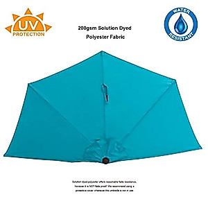 C-Hopetree 9 ft Half Round Outdoor Patio Market Wall Umbrella with Tilt, Aqua Blue