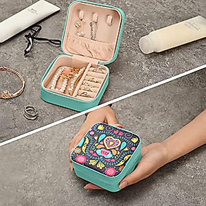 Tatenale Travel Jewelry Case Box Small Mini Jewelry Organizer Display Storage for Ring Earrings Necklace Girls Women Men Floral Black Aqua