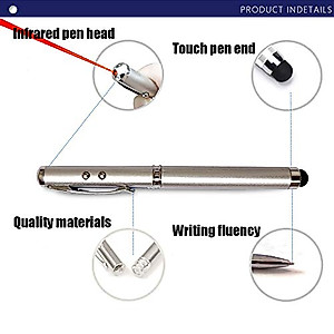 et Ballpoint pen,Touch Screen Pen,Multi function business teaching metal Flashlight white light stylus ball point pen four in one function (Silver)