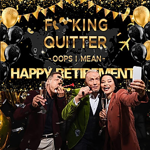 Retirement Party Decorations Happy Retirement Banner Backdrop Black and Gold Retirement Decorations for Men and Women Happy Retirement Sign