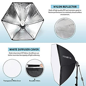 PHOPIK Softbox Photography Lighting Kit: Photo Studio Equipment 30 x 30 inches with E27 60W 5400K Light Bulb and Adjustable Height Light Stand for Filming Video, Photo Shooting and Streaming
