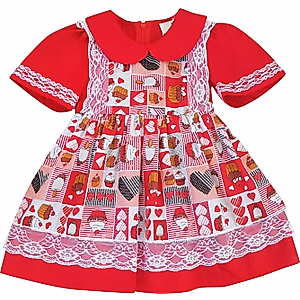 Toddler Girl Valentines Love Heart Cupcake Birthday Peter Pan Lace Dress 2T Red
