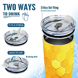 QWEUIOP 20oz Insulated Travel Coffee Mug Cartoon Honey Pattern Stainless Steel Tumbler with Lid Double Wall Vacuum Coffee Cup For Hot and Cold Drinks14157