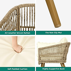 YITAHOME Patio Loveseat, All-Weather Rattan 2 Seater Sofa with Cushions & Lumbar Pillows, Outdoor Patio Furniture Set for Patio, Balcony, Backyard, Deck, Poolside - Beige