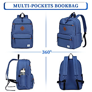 RAVUO School Backpack, Unisex Large Bookbag Water Resistant Lightweight Schoolbag Casual Daypack for High School/College/Teens/Travel/Work for Men Women Blue