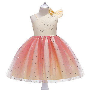 2-8T Toddler Girl Tulle One Shoulder Tutu Gown Baby Bowknot Formal Pageant Party Wedding Dress Flower Party Dresses Champagne 120