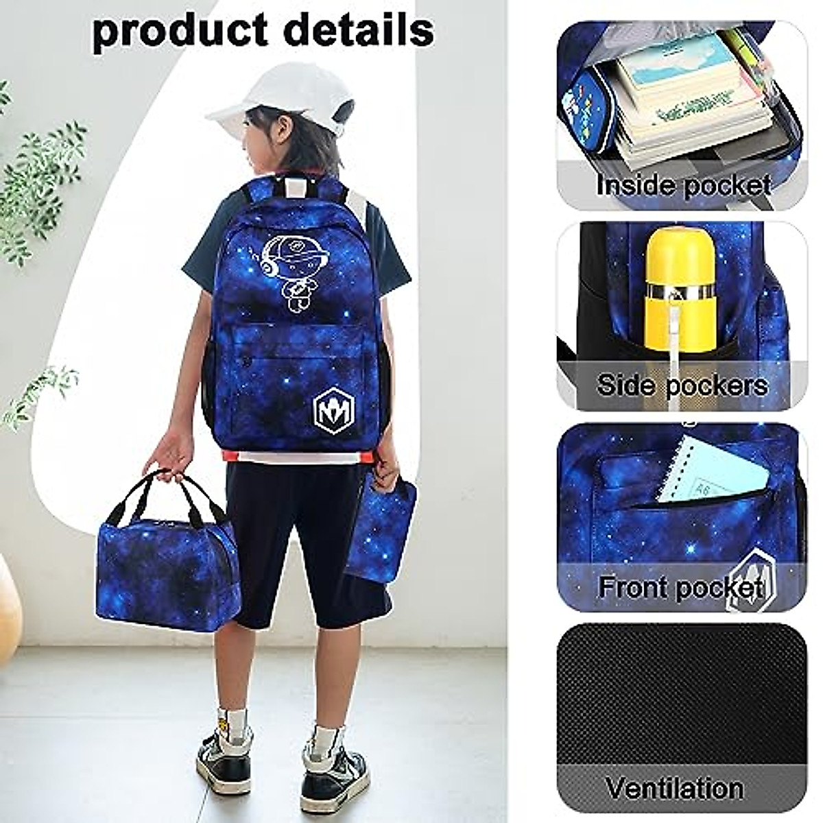 Bluboon School Backpack for Boys Teens Bookbag Travel Daypack Kids Lunch Bag Pencil Case (The Little Prince-3pcs)