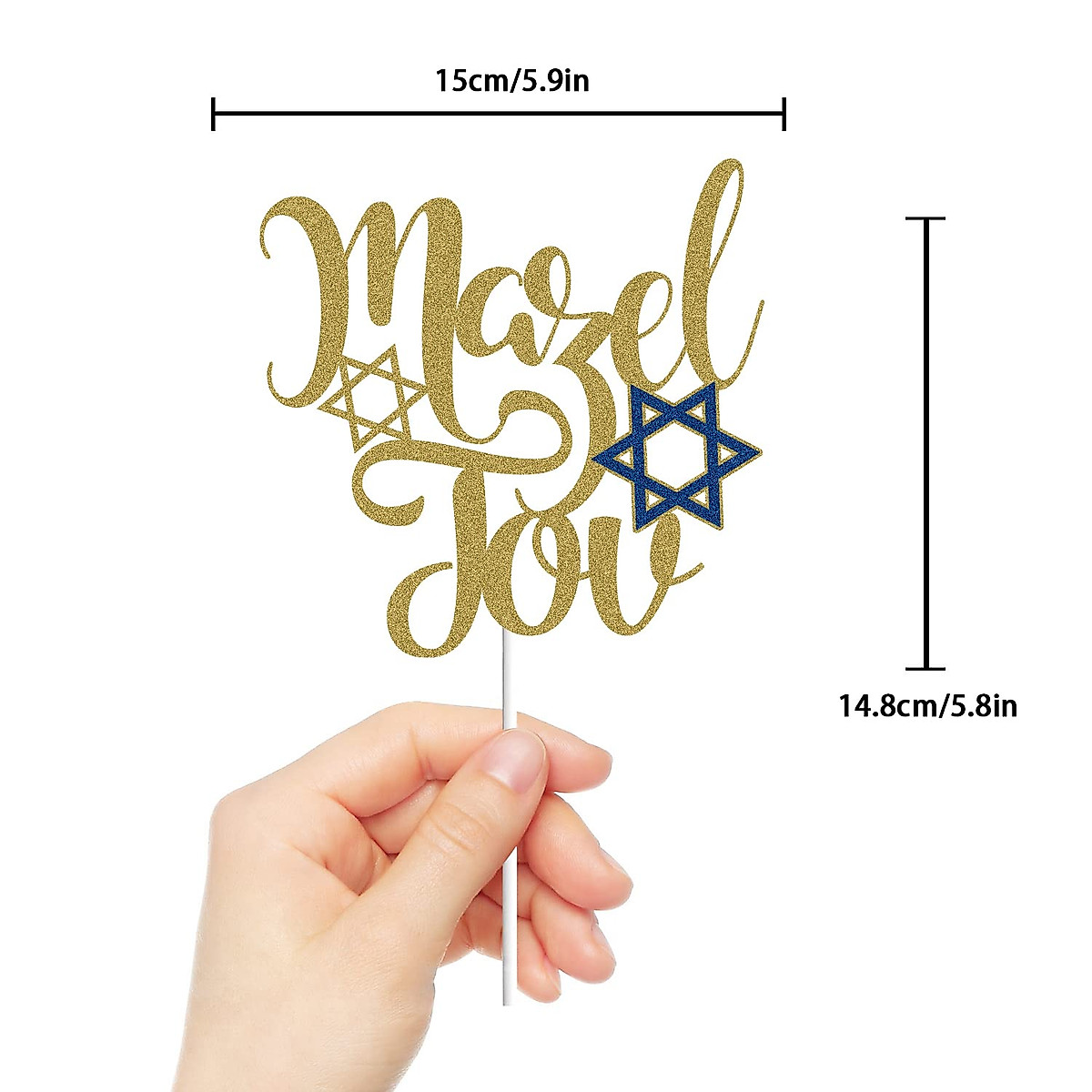 Mazel Tov Cake Topper Gold Glitter Jewish Birthday Chanukah Holiday Cake Decoration Hebrew Congratulations Hanukkah Star of David Party Supplies
