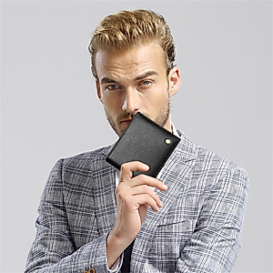 LAORENTOU Men's Wallet Genuine Leather Mens Bifold Wallets with Zipper Coin Pocket Casual Men Purse Slim Wallet