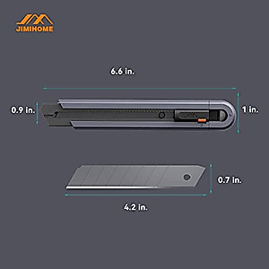 JIMIHOME Household Tool Essential Utility Knife Pack（2 PCS）Stainless Steel ABS Retractable SK2 Snap-off Blade Snapper 2 Spare Blades Change Light Duty Home Office Box Carton Cardboard Paper Cut