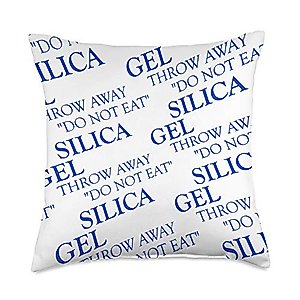 Silly Snacky Snacks DO NOT EAT SILICA GEL Desiccant Silica Gel DO NOT EAT Away Blue White Throw Pillow, 18x18, Multicolor