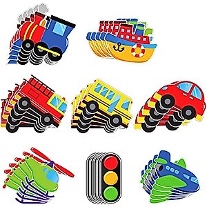 40 Pieces Transportation Decorations Cutouts Cardboard Cutouts Car Bus Train Plane Ship Helicopter Fire Truck Traffic Light Photo Props with Glue Point Dots for Transportation Birthday Party Supplies