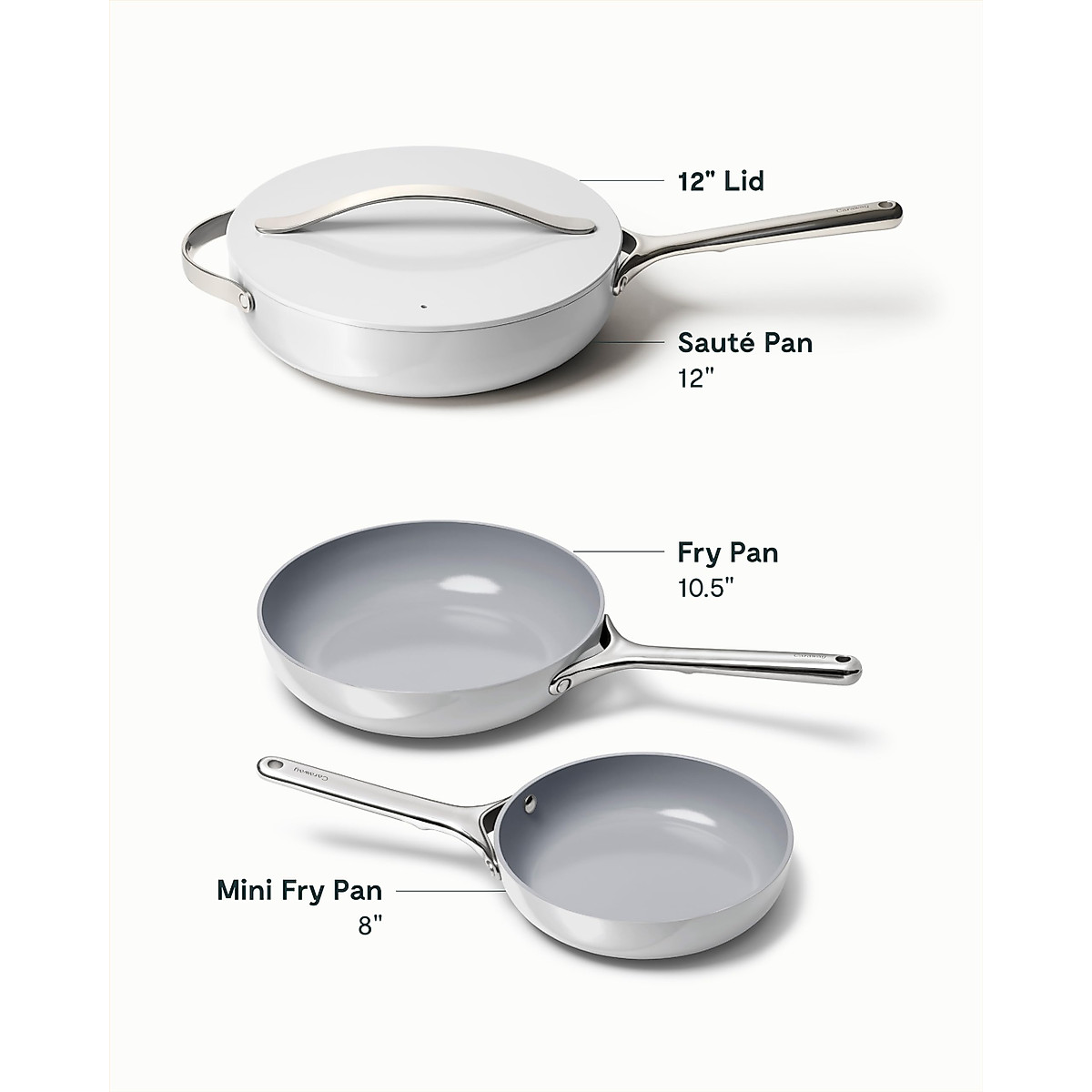 Caraway Fry Pan Trio - Non-Stick Frying Pans (10.5” & 8”) & Non-Stick Saute Pan - Non Toxic, PTFE & PFOA Free - Oven Safe & Compatible with All Stovetops (Gas, Electric & Induction) - Gray