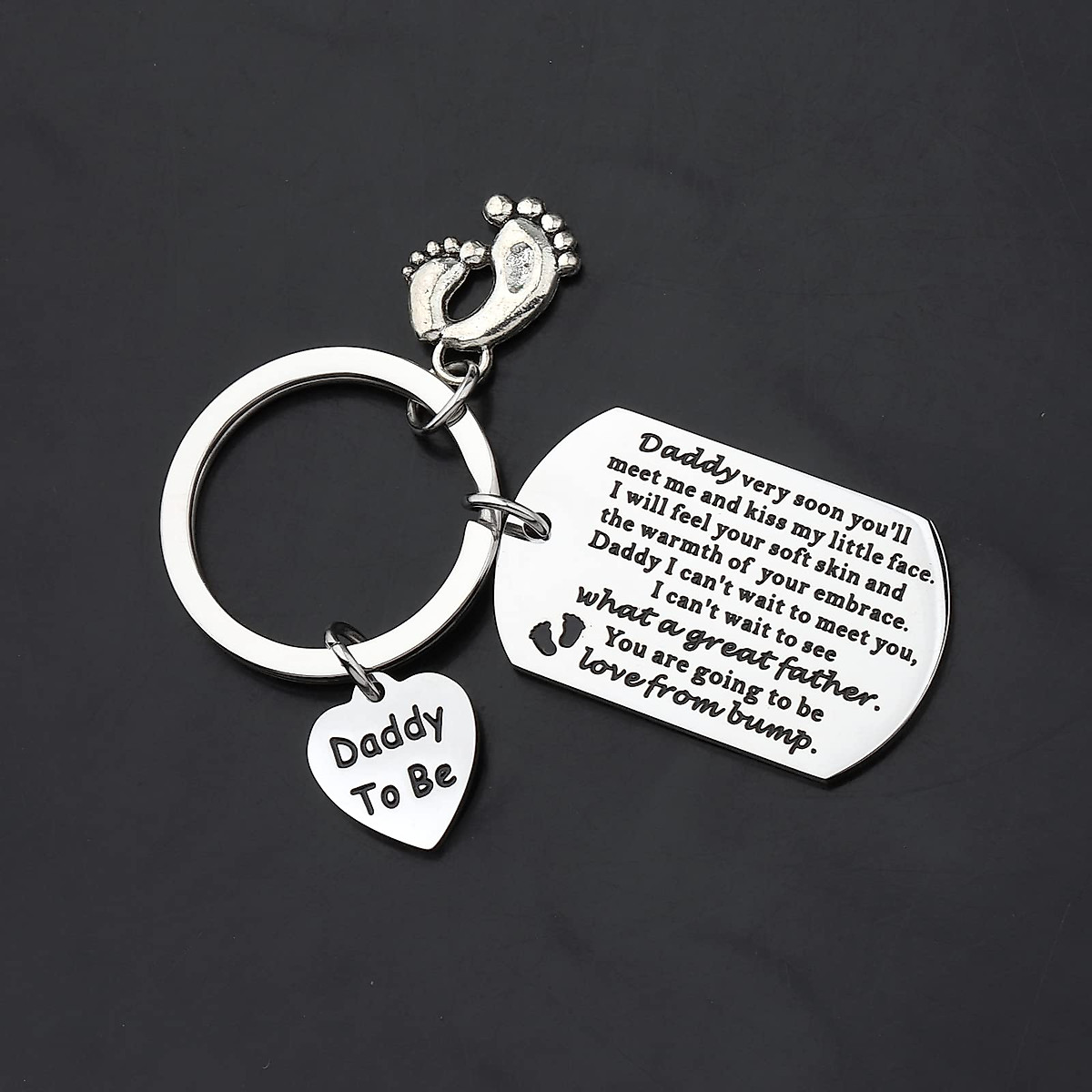 MYOSPARK Daddy To Be Gifts Daddy I Can't Wait To Meet You Keychain First Time Dads Gift Pregnancy Announcement Gift (Daddy Soon DKC)