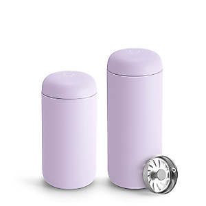Fellow 12 oz Carter Move Travel Mug - Vacuum-Insulated Stainless Steel Travel Coffee Mug - Coffee Tumbler with Ceramic Interior and Splash Guard - Lavender Purple