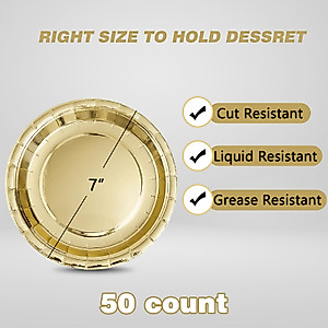 Tyzarglef Disposable Paper Plates Gold, 50 Count 7” Dessert Cake Plates Bulk for Party Supplies, Colored and Sturdy Party Plates for Birthday, Wedding, Baby shower, Bridal party supplies