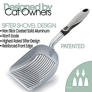 iPrimio Sifter with Deep Shovel, Cat Litter Pan with Universal Cat Litter Scooper - Modern Scooper Holder -Works with All Metal and Plastic Scoopers