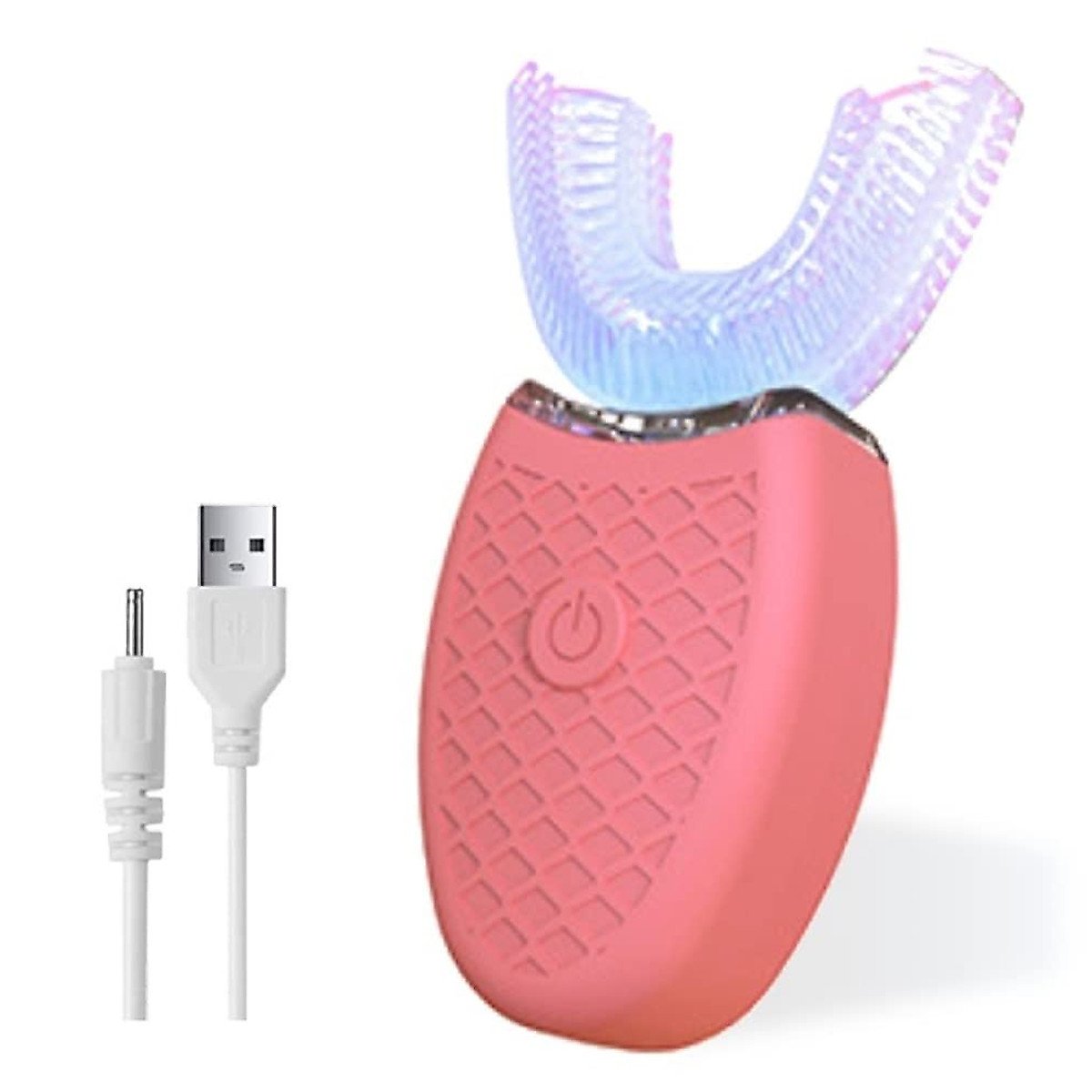 CeqCin Adult Sonic Electric Toothbrush Set U-Shaped Toothbrush 4 Modes Built-in Smart Timer Teeth Whitening Hands Free Toothbrush(Pink)