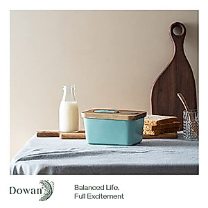 DOWAN Butter Dish, Large Ceramic Butter Dish with Lid for Countertop, Farmhouse Butter Keeper with Knife and High-quality Silicone Holds Two Sticks of Butter, Turquoise