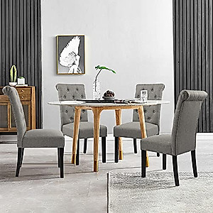 GOTMINSI Upholstered Fabric Dining Room Chairs Tufted Parsons Dining Chairs Accent Kitchen Chairs with Solid Wood Legs for Home Kitchen and Restaurant (Set of 2), Gray