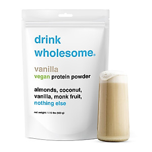 drink wholesome Vegan Vanilla Almond Protein Powder | for Sensitive Stomachs | Easy to Digest | Gut Friendly | No Bloating | 1.15 lb