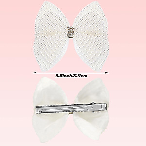 Chuangdi 4 Pieces White Rhinestone Hair Bows for Girls, Cute Pearls Hair Bow with Alligator Hair Clips Beads Hairgrip for Women Baby Teens Toddlers Children Hair Styling