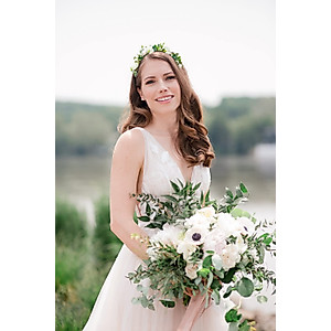 WOVOWOVO Green Leaf Crowns For Girls Women, Bridal Flower Crown Bride Hair Accessories Bohemian Floral Crown Eucalyptus Headband With Ribbon For Wedding Birthday Vacation Party Festival Photo Prop