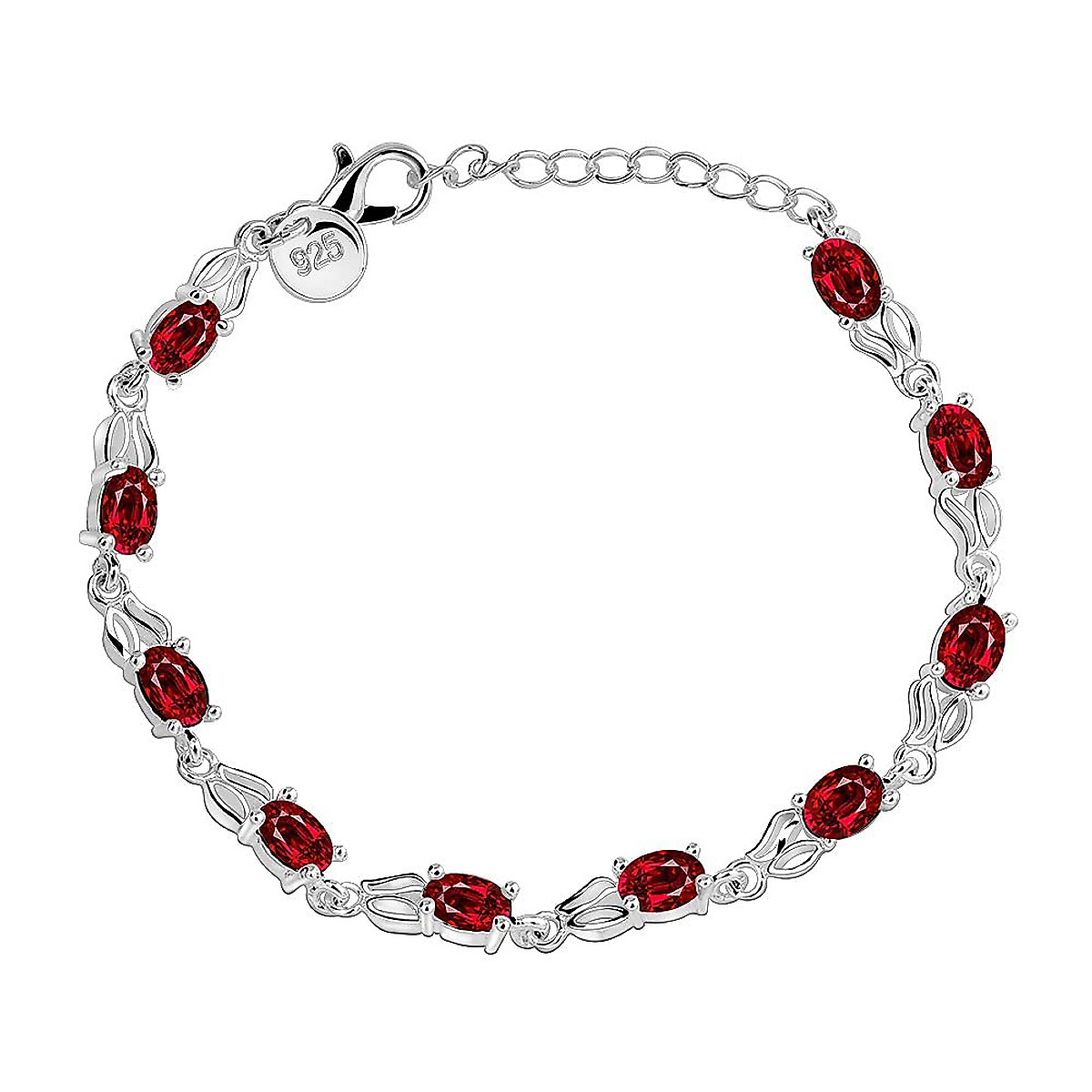 WDIYIEETN Fashion Jewelry Ruby Bracelet 925 Sterling Silver Oval Cut Red Cubic Zirconia Crystal Diamond Wedding Bracelet for Women