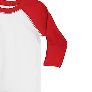 Laughing Giraffe Baby Blank Long Sleeve Raglan Baseball One Piece Bodysuit (12-18 Months, White/Red)