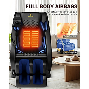 BILITOK Massage Chair Recliner with Zero Gravity, Full Body Massage Chair with Heating, Bluetooth Speaker, Airbags, Foot Roller, Touch Screen, Space-Saving for Office,Faux Leather (White)