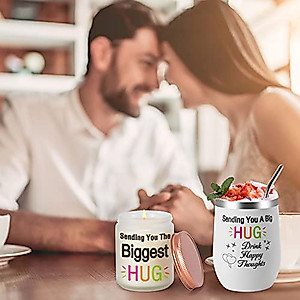 Thinking of You Gifts - Send A Big Hug Scented Candle Set & Insulated Tumbler, Feel Better Cheer Up Get Well Soon Gifts for Women, After Surgery Gift, Inspirational Candles, Grieving, Condolence, 7 oz