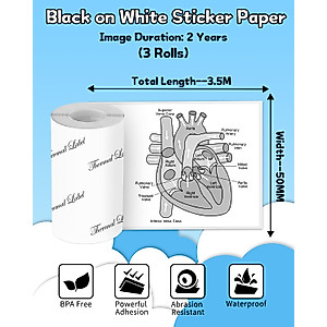 Phomemo Non Adhesive Paper Printer Thermal Paper White for M02 M02S M02 Pro, Black Print on White, 2.08 Inch x 26.2 Feet (53mm x 8m) for Black and White Photos, Planner, Note, Scrapbooking