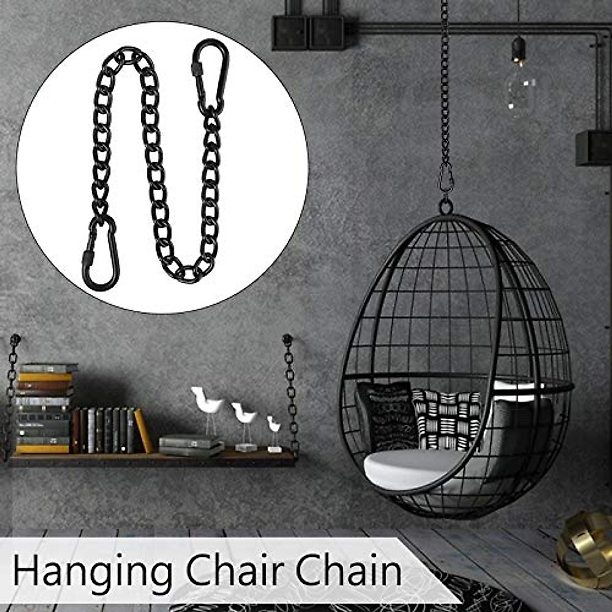 EXCELFU Hanging Chair Chain with Two Carabiners, Heavy Duty 400LB Capacity Hanging Kits for Hammock, Sandbag, Hanging Chair Indoor Outdoor