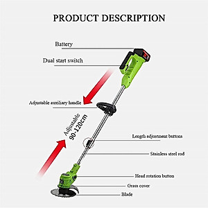 Handheld Portable Grass Trimmer Telescopic Electric Lawn Mower Cordless Weeder Garden Pruning Tool Brush Cutter Complete Accessories Rechargeable Lithium Battery 24V