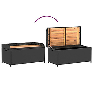 vidaXL Outdoor Storage Bench - Black Poly Rattan & Acacia Wood with Water-Resistant Storage Bag, 39.4"x19.7"x20.5"