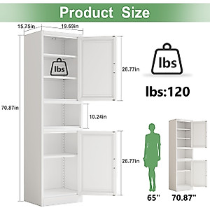 Ckzbx Kitchen Cabinet with 2 Doors, 6-Tier Tall Metal Pantry Cabinet,70.87" H Storage Cabinet,3 Adjustable Shelves for Home Office, Living Room, Dinning Room (White)