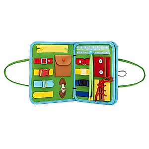 SMILE A WHILE Montessori Toys for Toddlers Kids Busy Board with Attached Doodle Board Quiet Book Sensory Toy Excellent for Preschool Activities and homeschooling Great Toddler Travel Activities