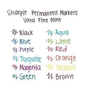 Sharpie 37003 Ultra-Fine Permanent Marker, Marks on Paper and Plastic, Resist Fading and Water, AP Certified, Blue Color, Pack of 12