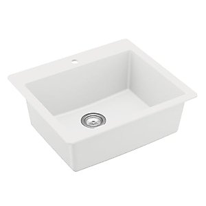Karran QT-820 Top Mount 25 in. Single Bowl Quartz Kitchen Sink in White
