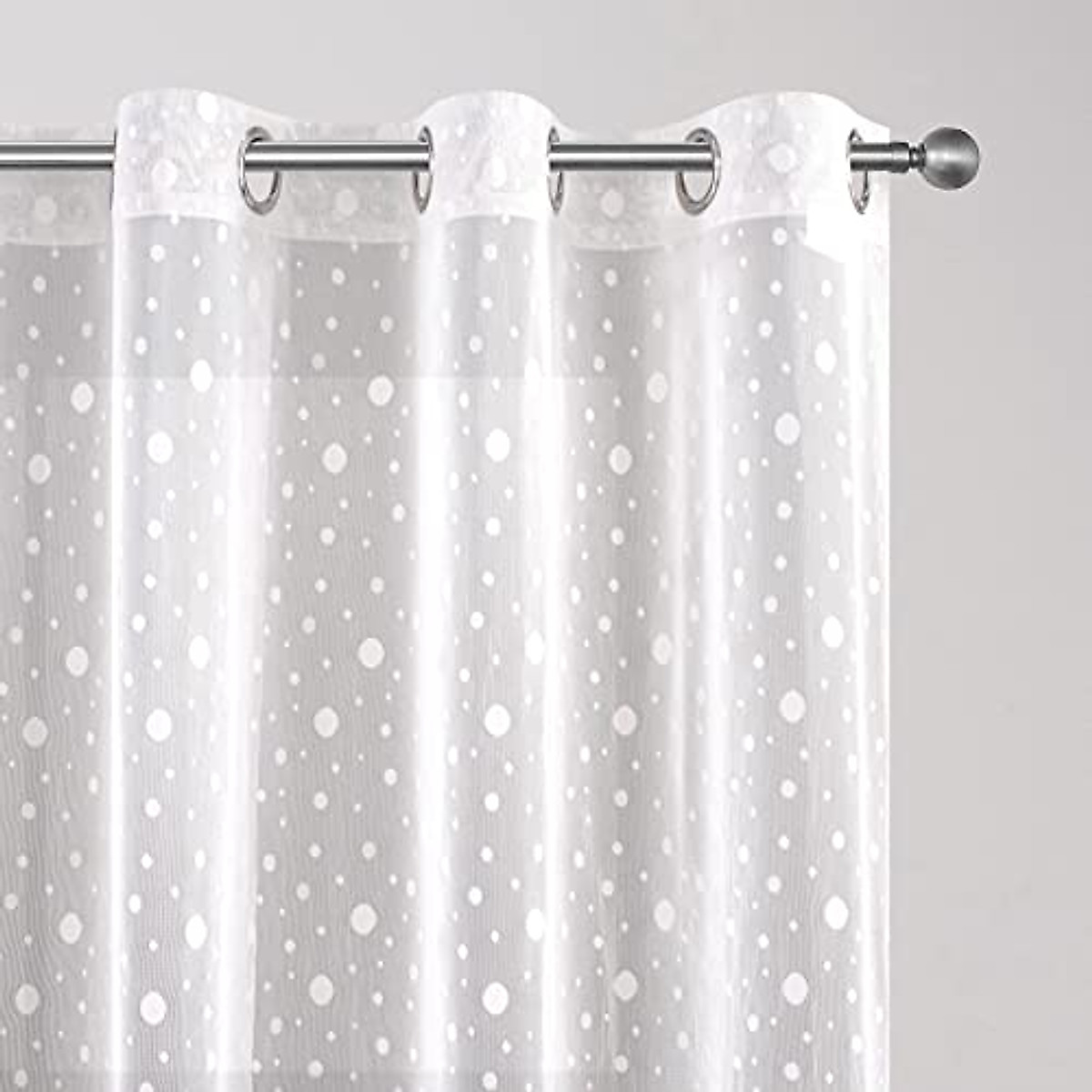 HIGHSEASON White Raindrops Style Sheer Curtains 84 inches Long,Grommet Draperies for Living Room/Bedroom(White,Set of 2,52 x 84 Inch Length)