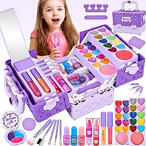 Kids Makeup Kit for Girls 44 Pcs Washable Makeup Kit,Real Cosmetic for Little Girls (Lilac)