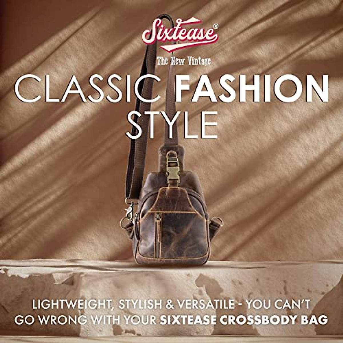 SIXTEASE Crossbody Bag for Women Vintage Style Genuine Leather, Upcycled Canvas, Rug, or Hair On - Cross Body Womens Bags with Inside Zipper Pockets - Crete