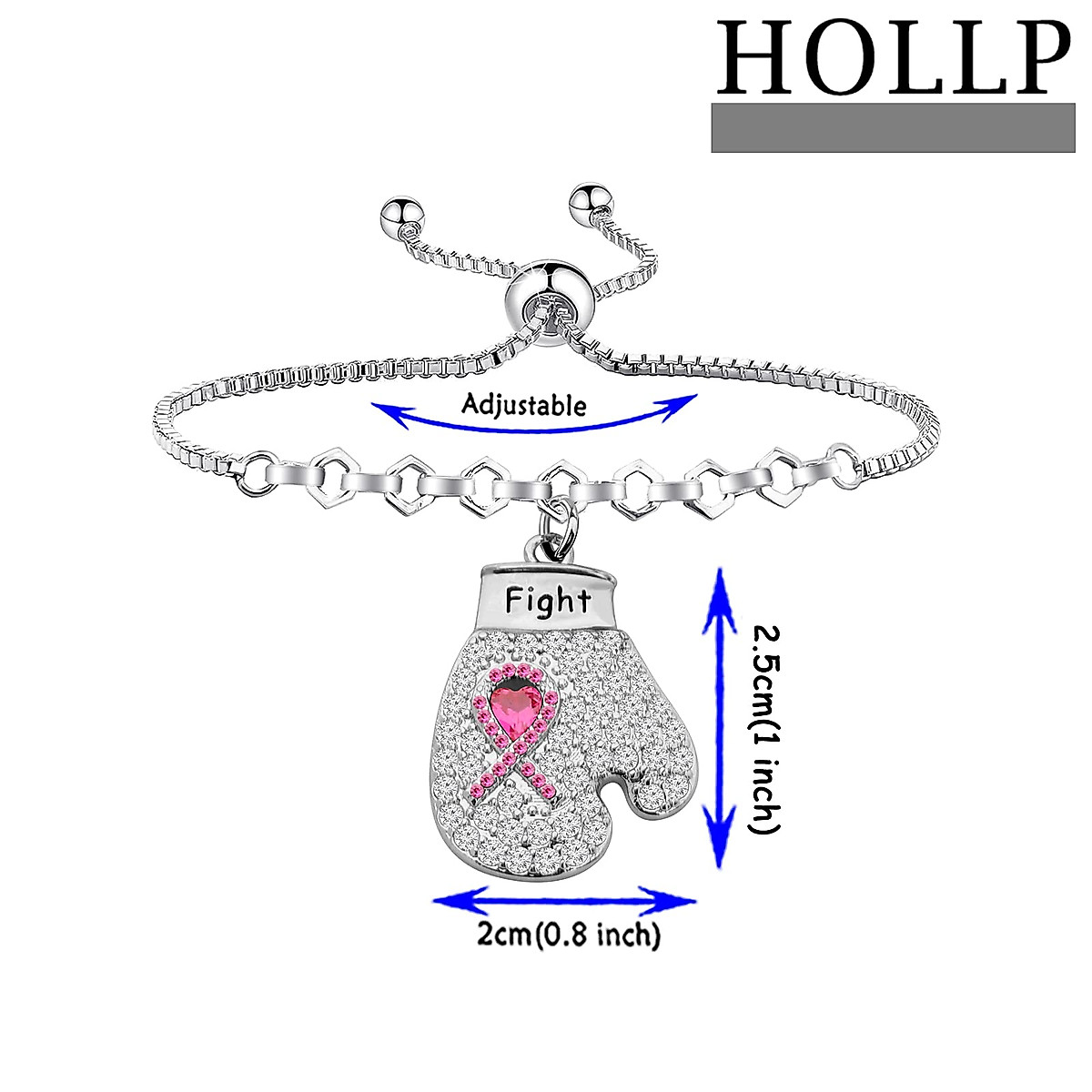 HOLLP Breast Cancer Awareness Bracelet Fight The Cancer Recovery Jewelry Cancer Survivor Gift for Women (Rose Red-S)