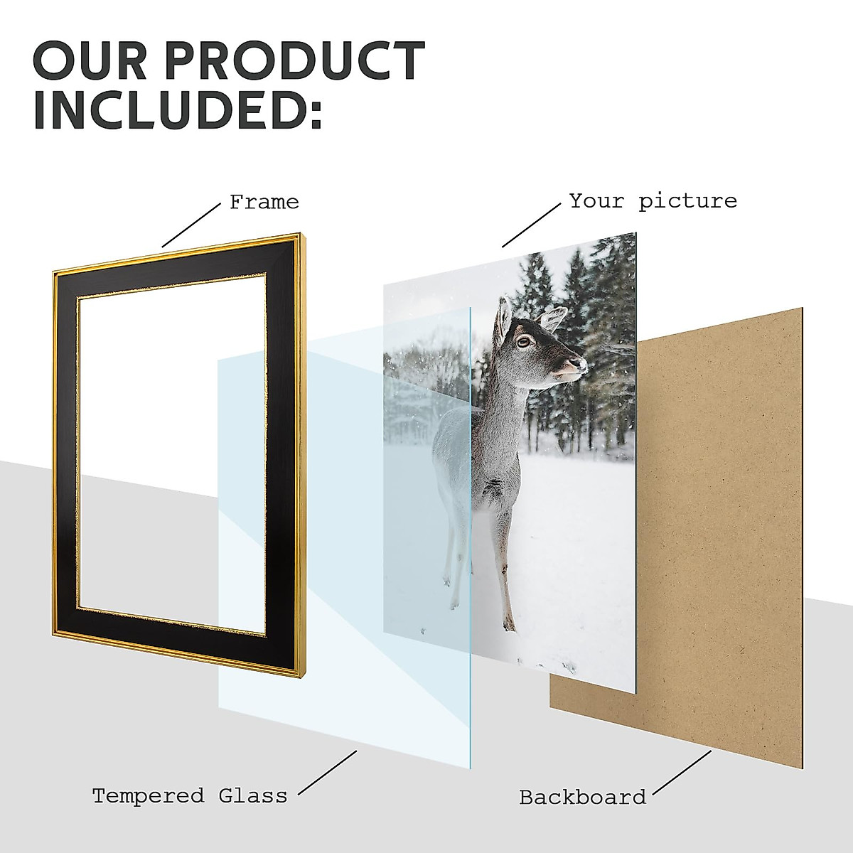 AUEAR,16x20 Picture Frame for 16x20 Photo Without Mat,Vintage Style,Wall Mounting (Black and Classic Gold)