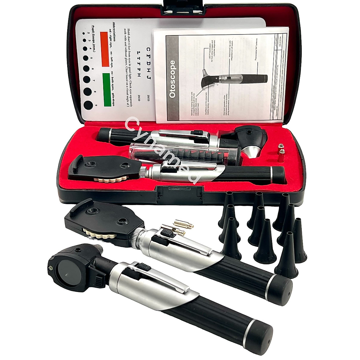 New Premium High Grade Home Use Student Otoscope Set Fiber Optic Digital Bright Led Ear Light Design 4X Magnification with Storage Washable Speculum Tips for Children Adults and Pets Cynamed