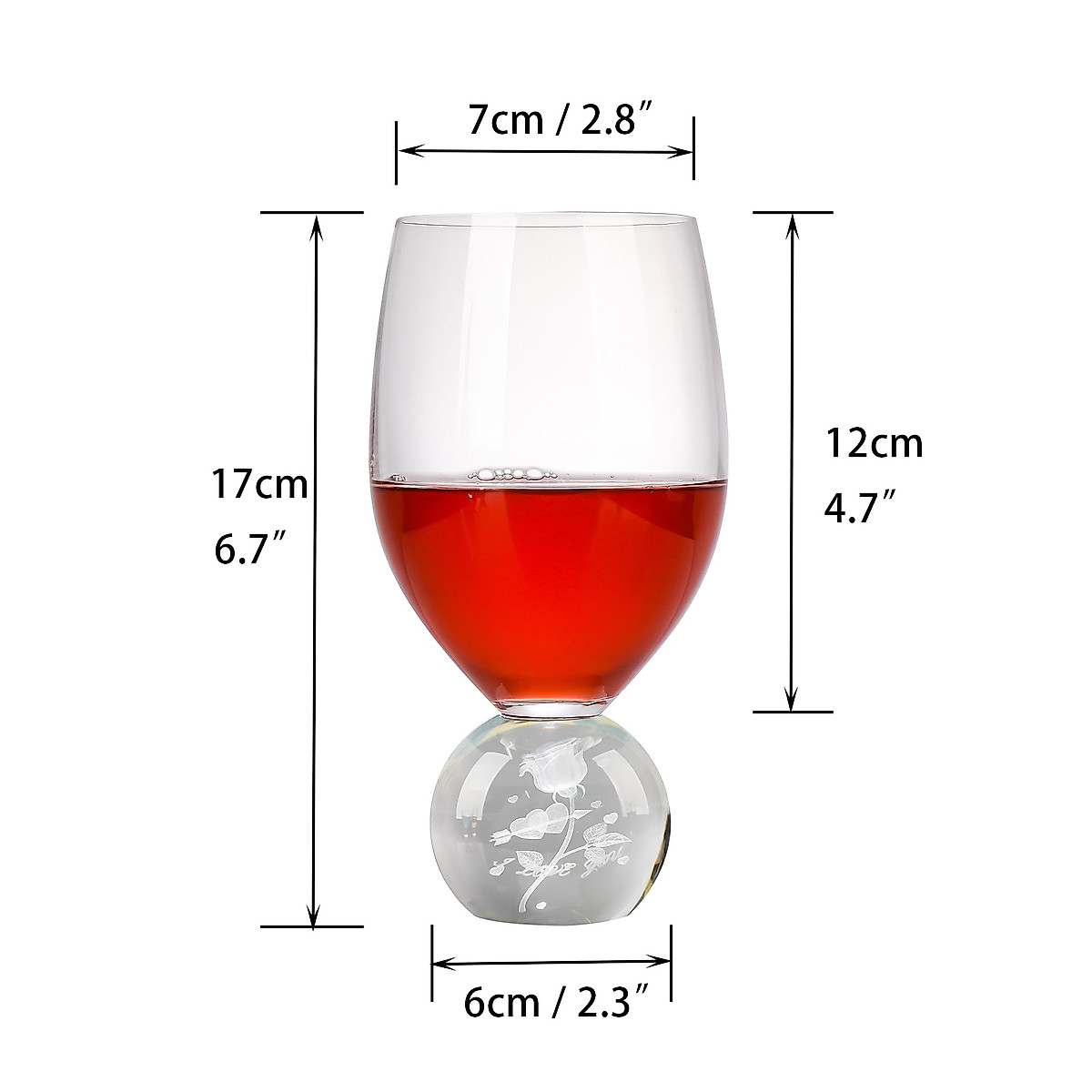 Hanjue Wine Glasses Set of 4, 16oz Red Wine Glasses, 3D Inner Carving Rose Ball Base, Lead-free Glass,Ideal for Red Wine or White Wine, Unique Design Wine Glasses